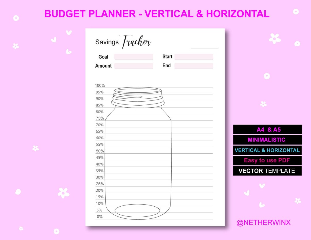 Savings Tracker Jar, Budget A4 and A5, Savings Journal Page, Saving ...
