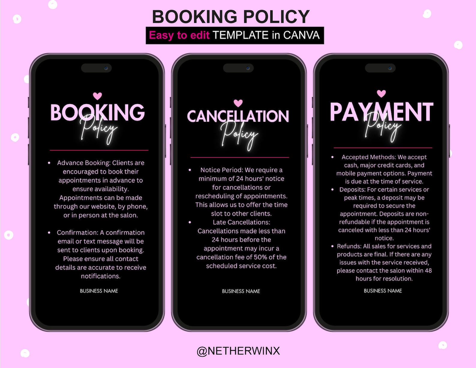 Policy Template, Booking Policy Flyer Canva, Policy Template for Hair ...