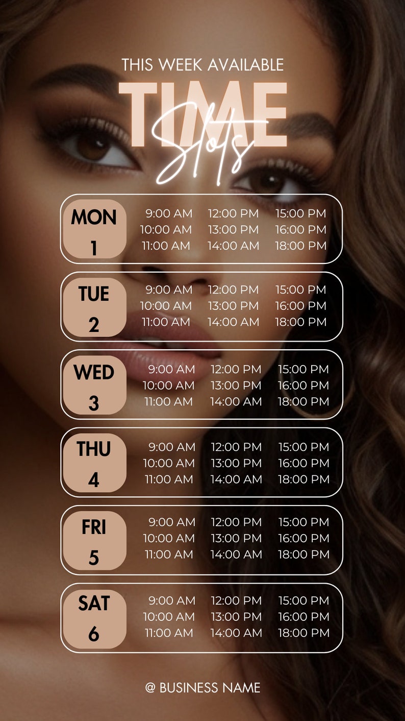 Weekly Availability Calendar Instagram Story, Available Appointments ...