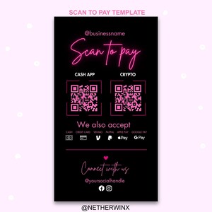 PINK Qr Code Sign Scan to Pay Template Flyer, Canva Template Editable ...