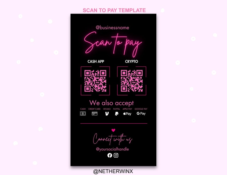 PINK Qr Code Sign Scan to Pay Template Flyer, Canva Template Editable ...