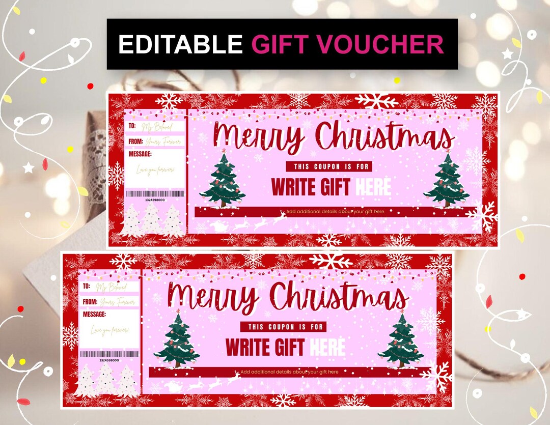Editable Christmas Voucher Coupon for Gift Giving, Printable Template ...