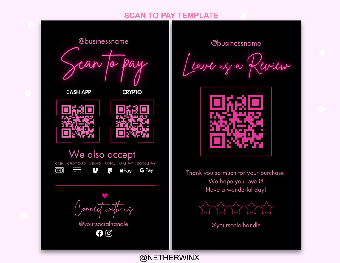 PINK Qr Code Sign Scan to Pay Template Flyer, Canva Template Editable ...