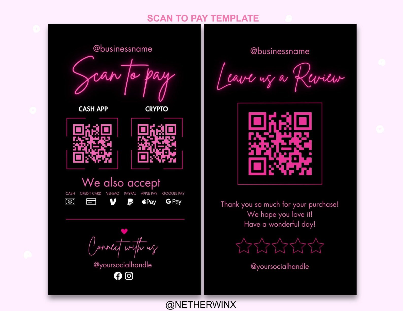 PINK Qr Code Sign Scan to Pay Template Flyer, Canva Template Editable ...