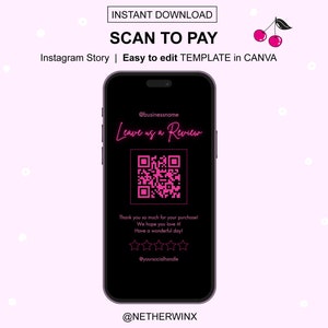 PINK Qr Code Sign Scan to Pay Template Flyer, Canva Template Editable ...