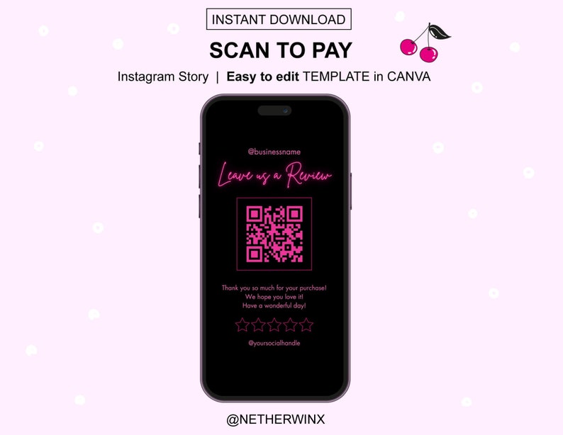PINK Qr Code Sign Scan to Pay Template Flyer, Canva Template Editable ...