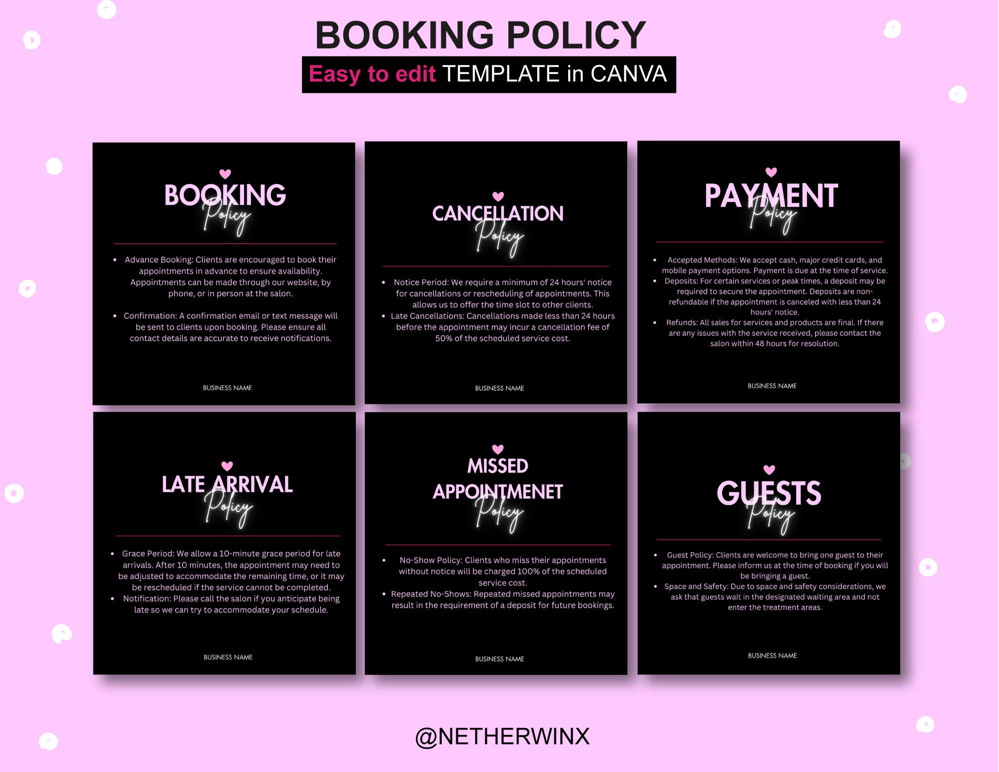 Booking Policy Template: Hair, Nail, Lash Tech (canva Editable) - Etsy