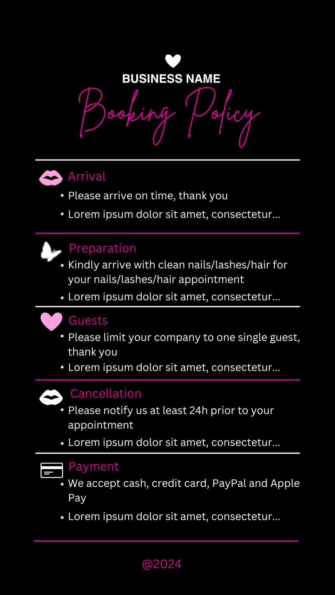 Policy Template, Booking Policy Template, Instagram Flyer Template ...