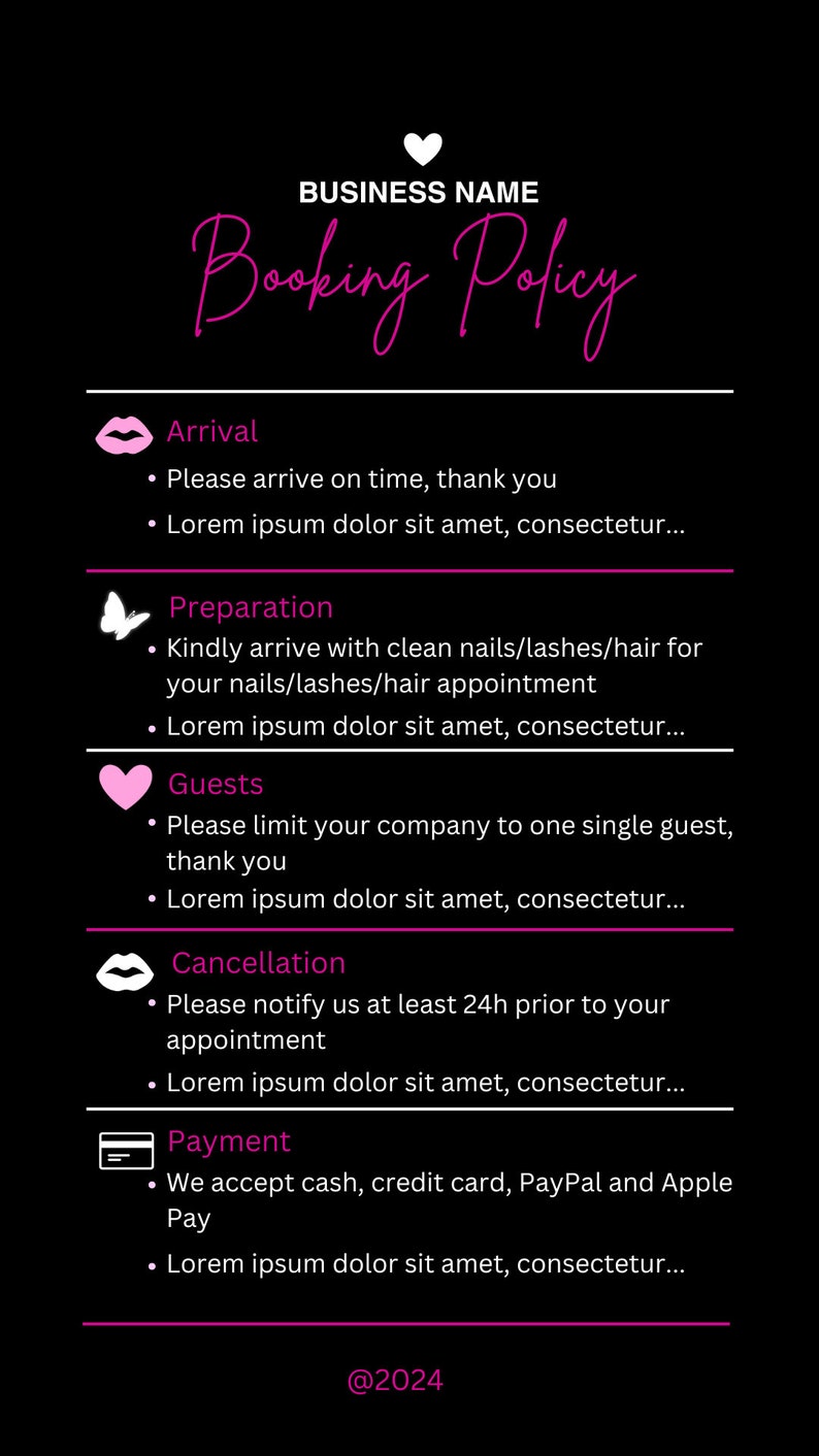 Policy Template, Booking Policy Template, Instagram Flyer Template ...