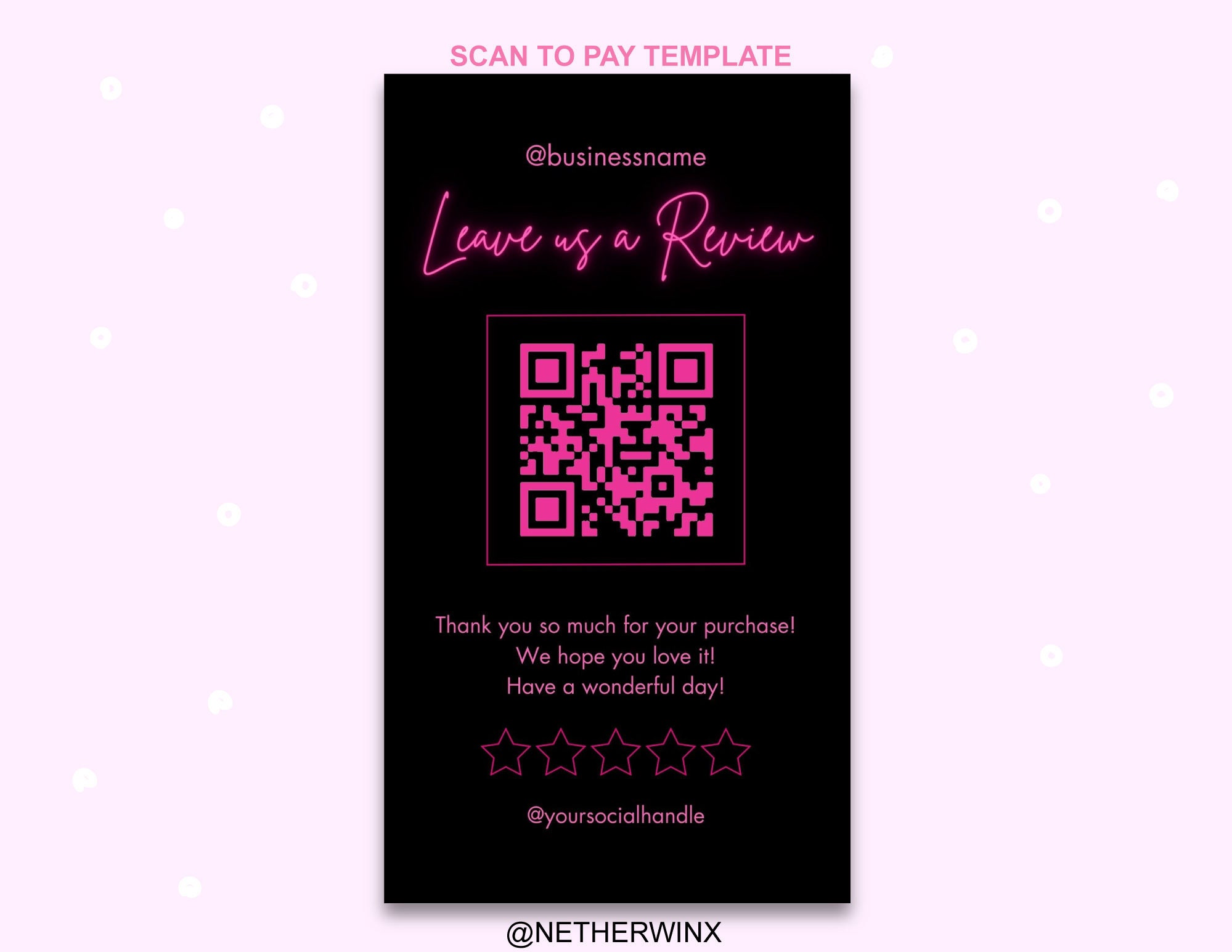 PINK Qr Code Sign Scan to Pay Template Flyer, Canva Template Editable ...