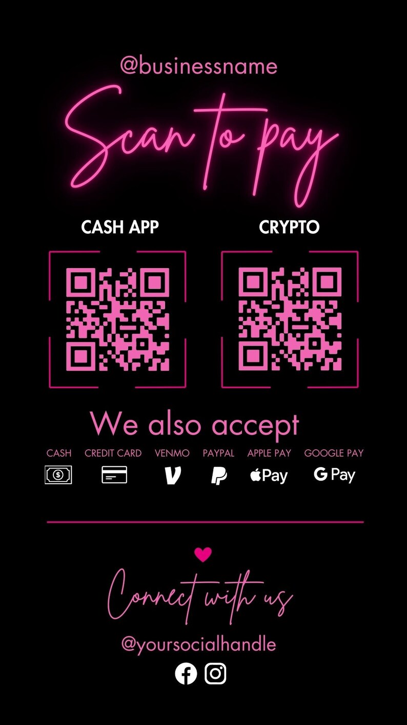 PINK Qr Code Sign Scan to Pay Template Flyer, Canva Template Editable ...