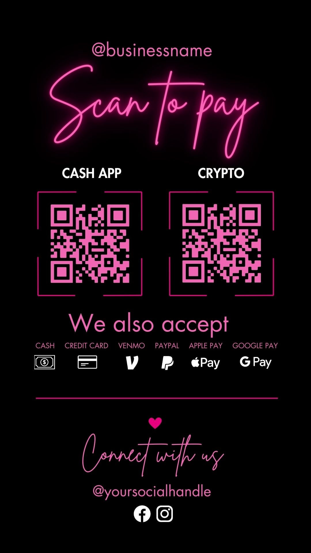 PINK Qr Code Sign Scan to Pay Template Flyer, Canva Template Editable ...