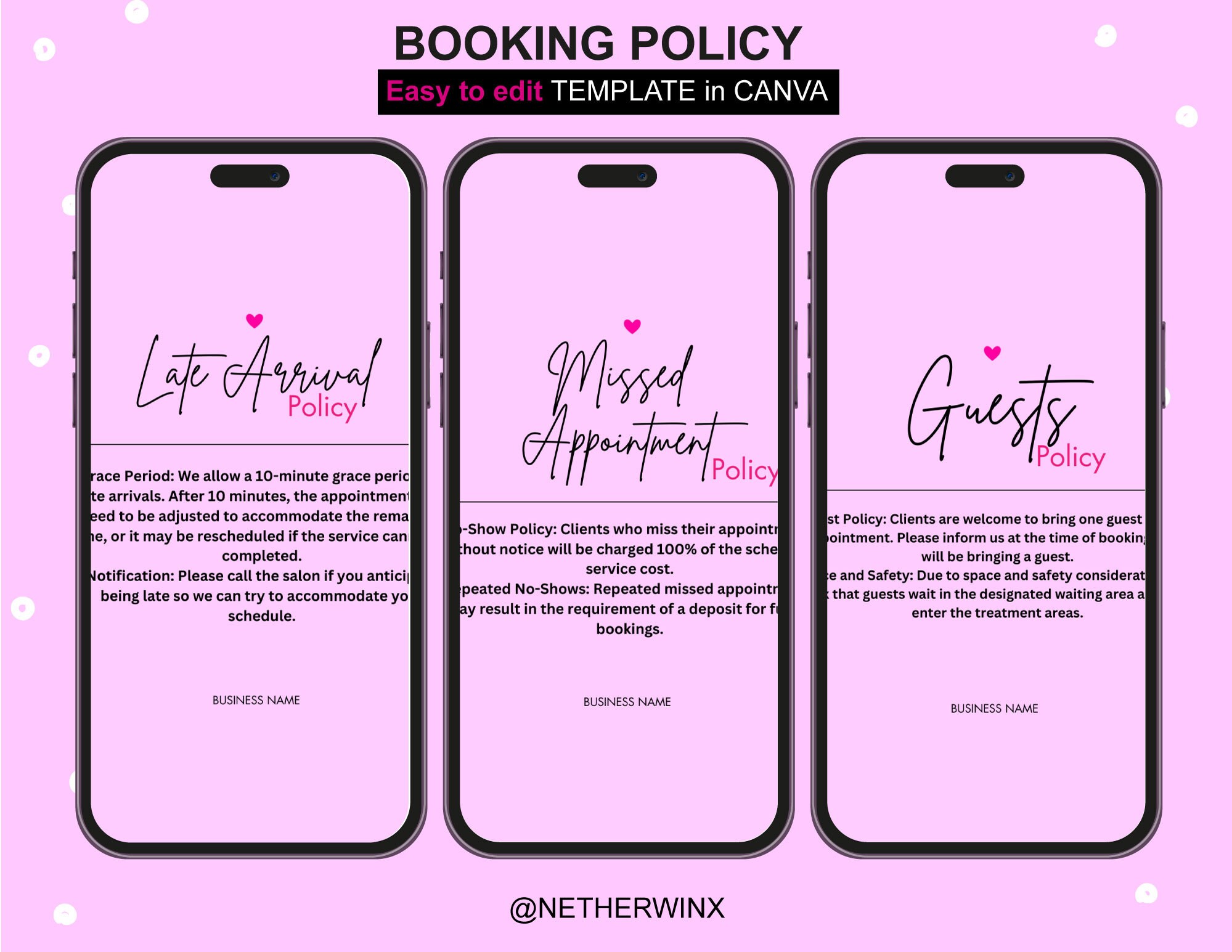 Booking Policy Template for Instagram Story, Post & Print, Terms and ...