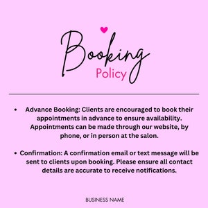Booking Policy Template for Instagram Story, Post & Print, Terms and ...