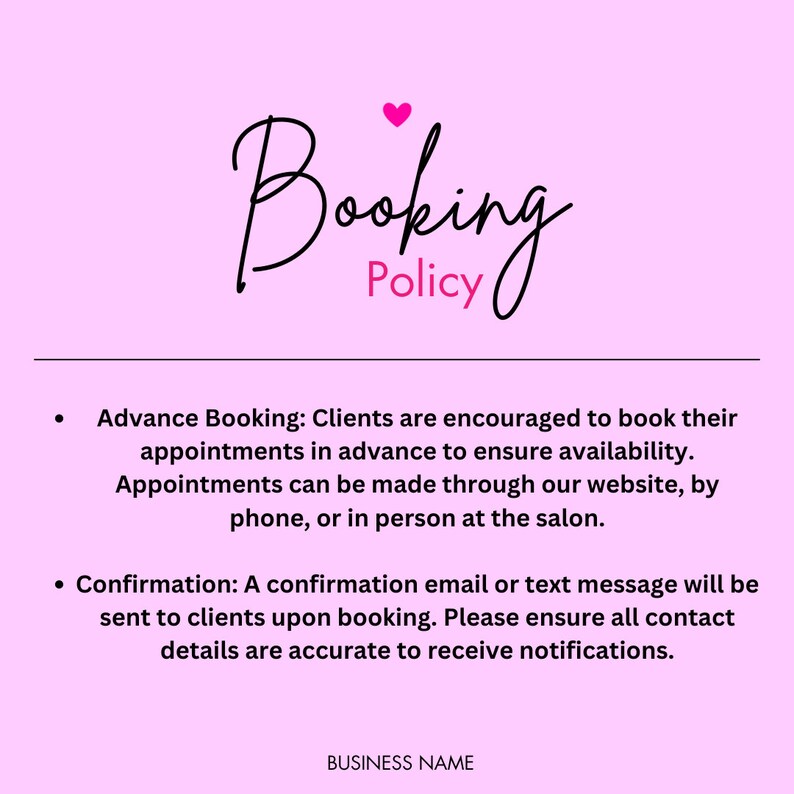 Booking Policy Template for Instagram Story, Post & Print, Terms and ...