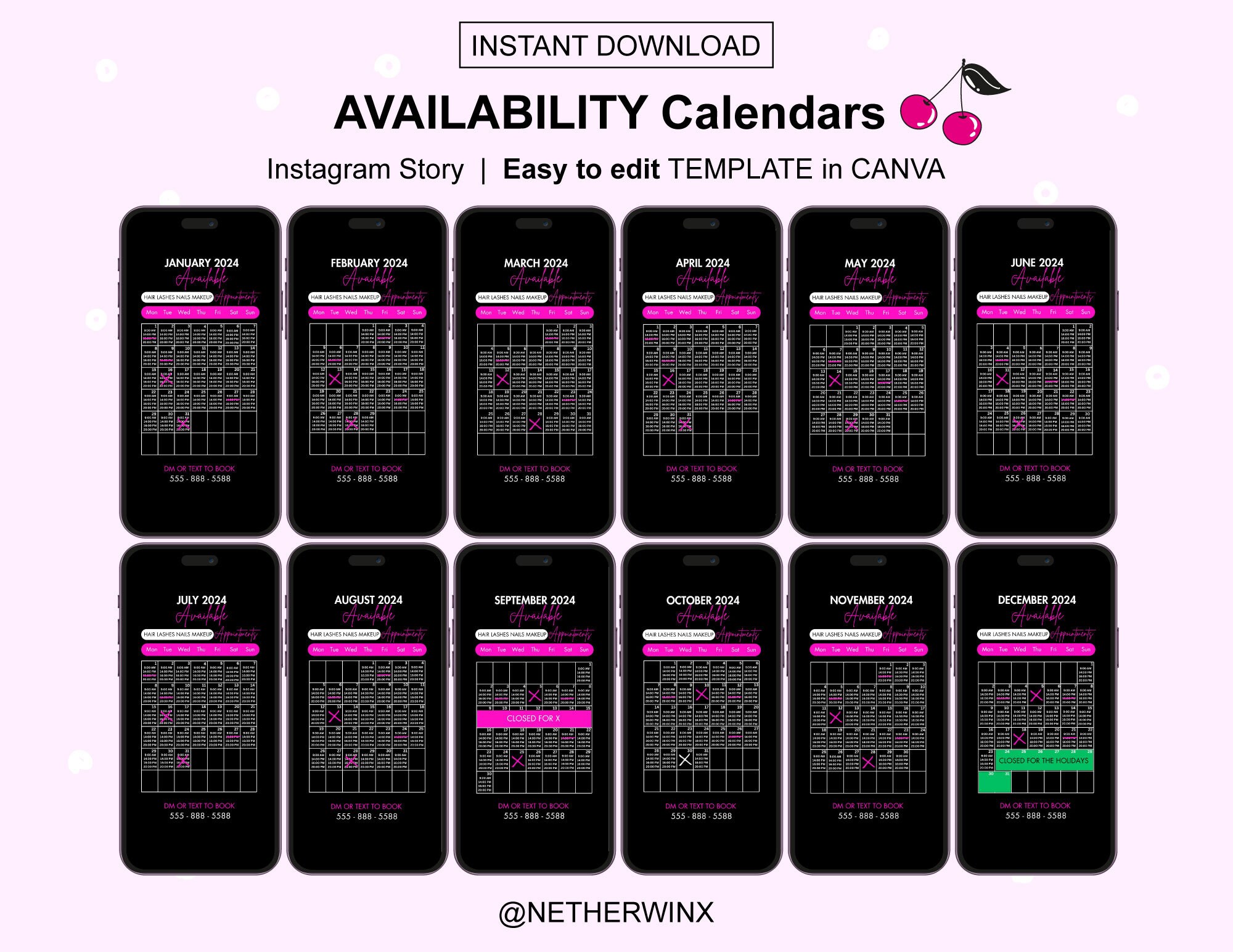 AUGUST Booking Flyer, Acuity Scheduling Template, Availability Calendar Instagram Story, Canva ...