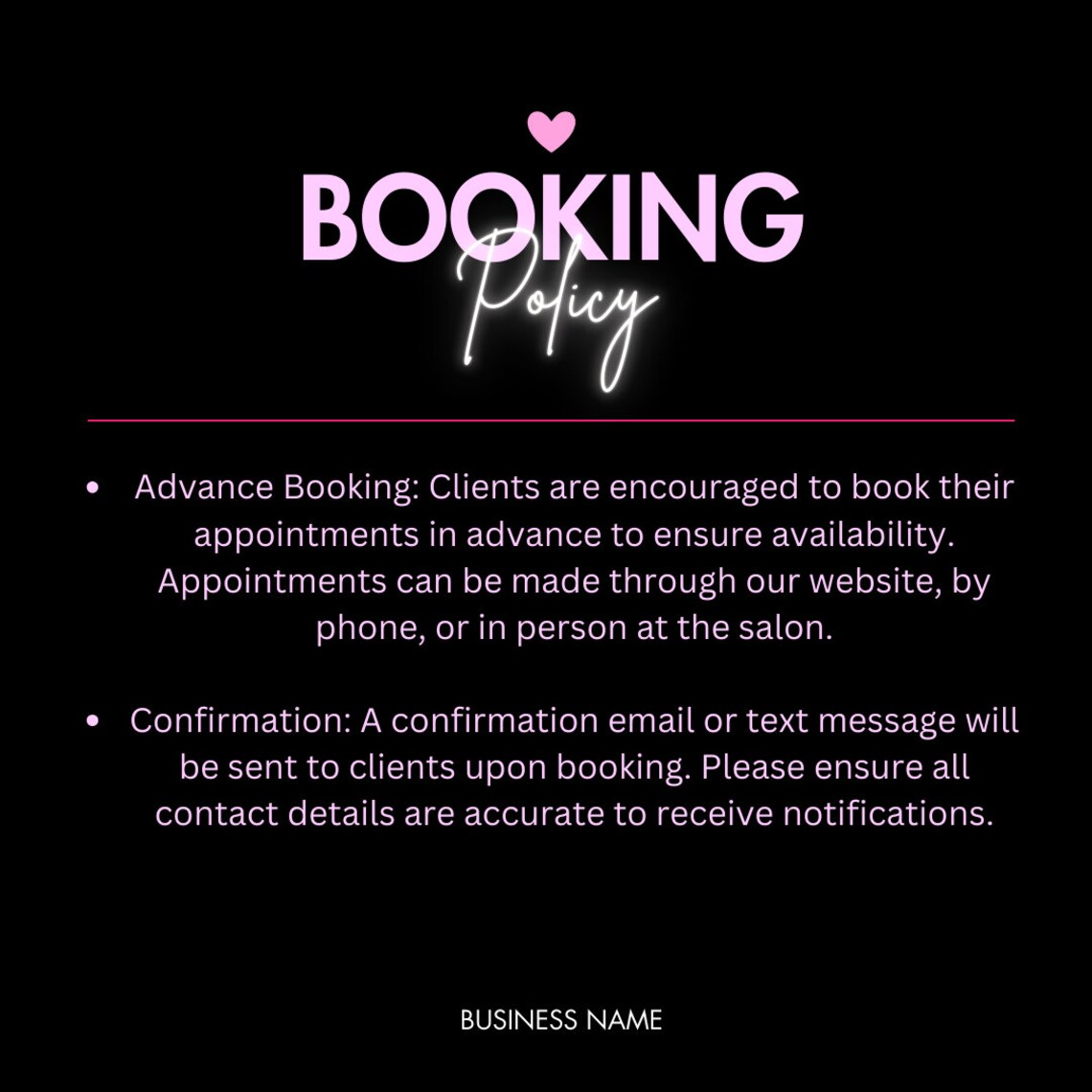 Booking Policy Template: Hair, Nail, Lash Tech (canva Editable) - Etsy