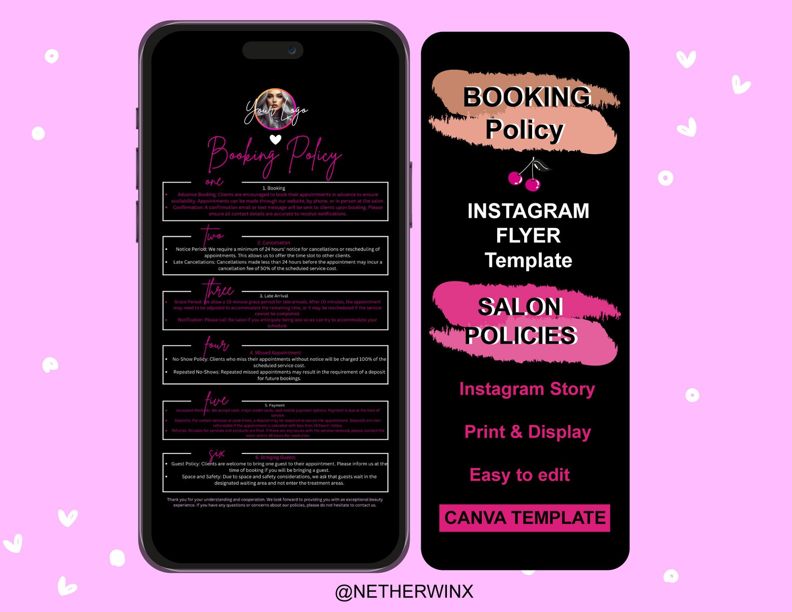 Policy Template, Booking Policy Template, Instagram Flyer Template ...