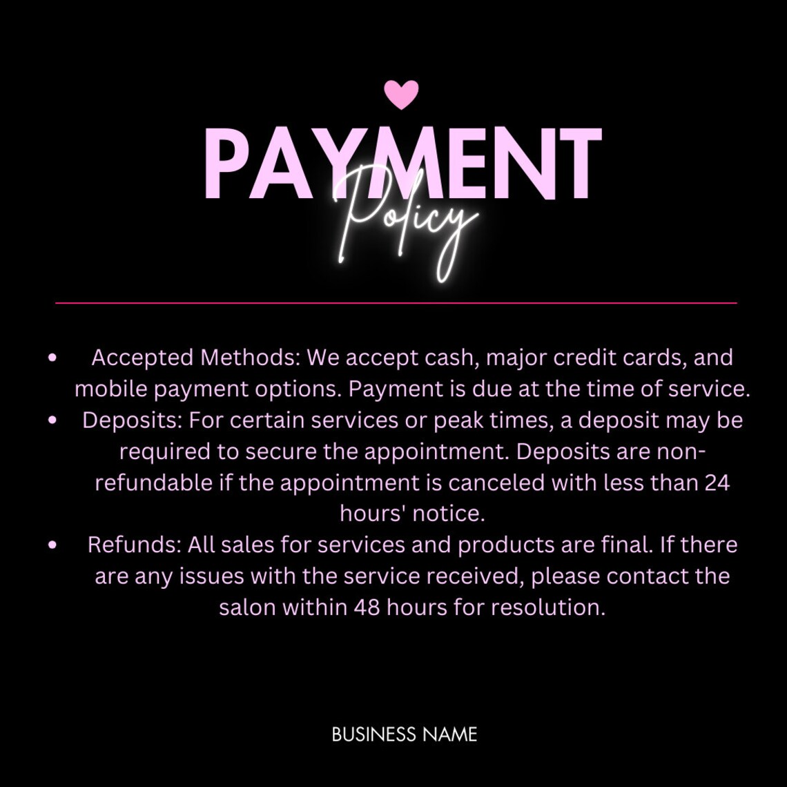 Booking Policy Template: Hair, Nail, Lash Tech (canva Editable) - Etsy