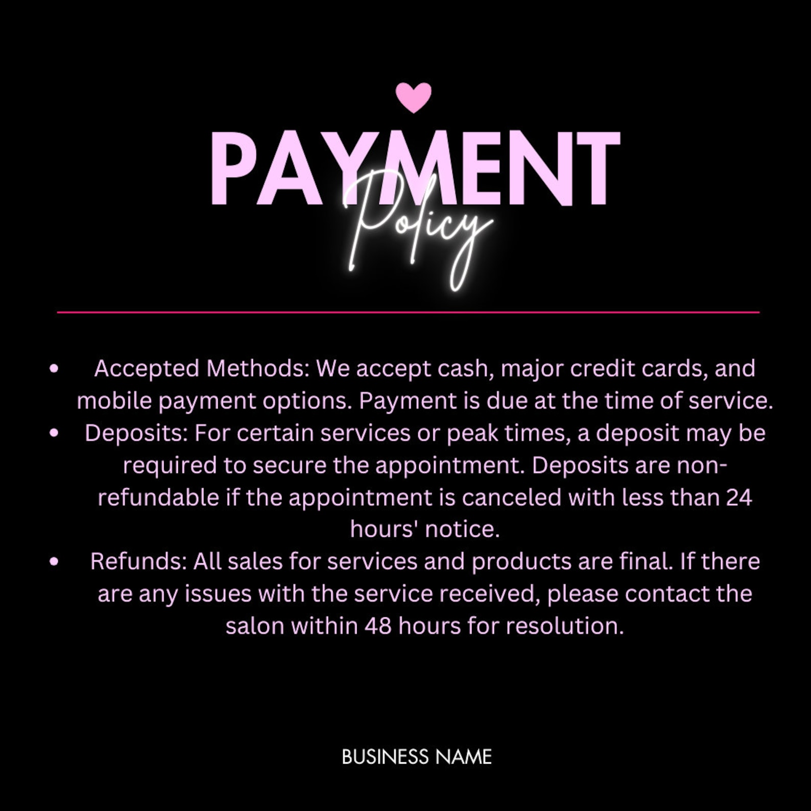 Booking Policy Template: Hair, Nail, Lash Tech (canva Editable) - Etsy