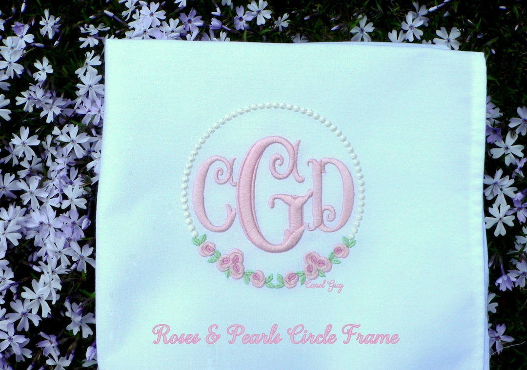 Machine Embroidery Monogram Frame / 1712 "roses & Pearls Circle Frame ...