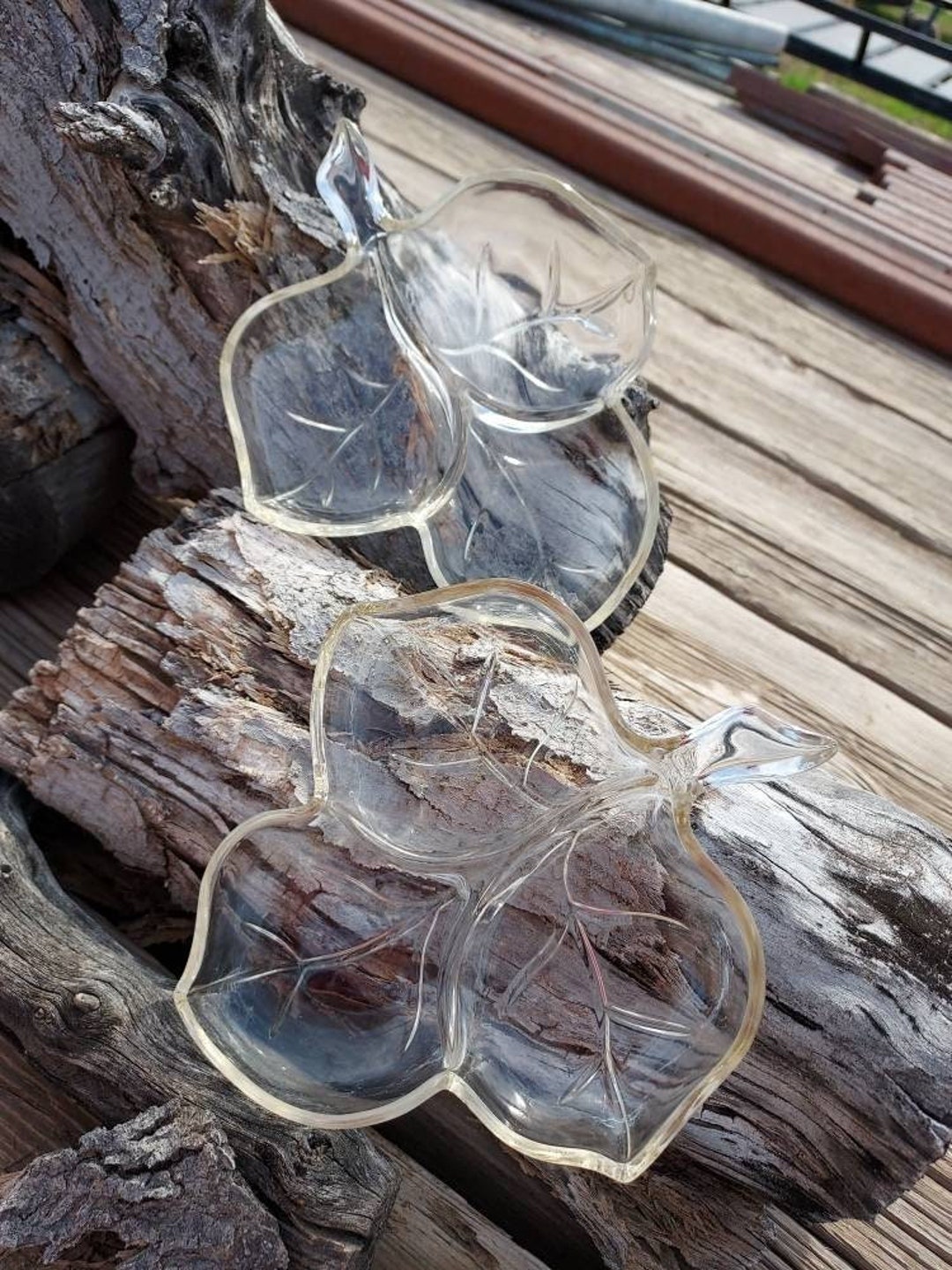 2 Three Leaf Clover Glass Serving Dishes - Leaf With Three Section ...
