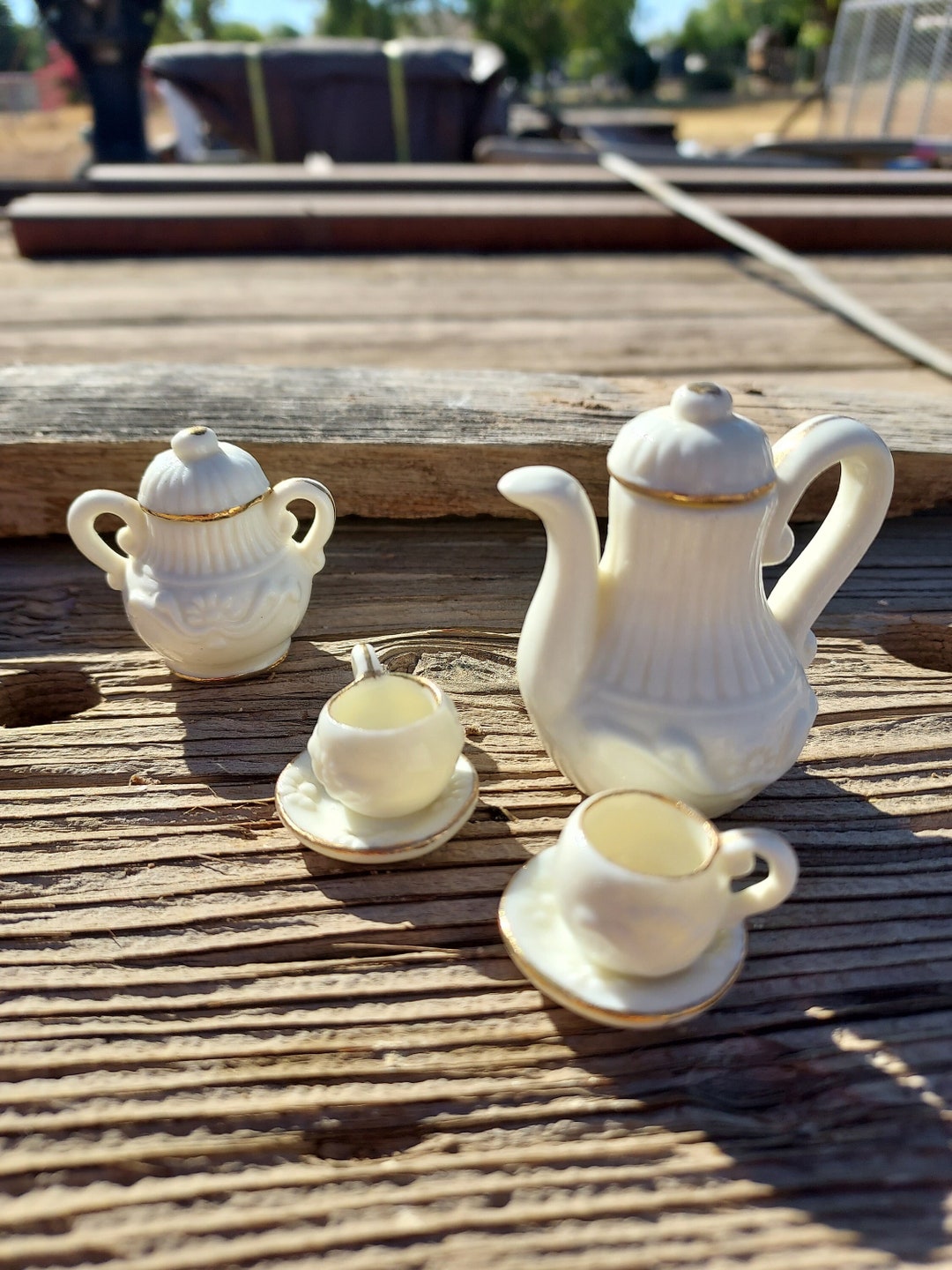 Mini Porcelain Tea Set - Doll House Tea Set - Miniature House Set ...