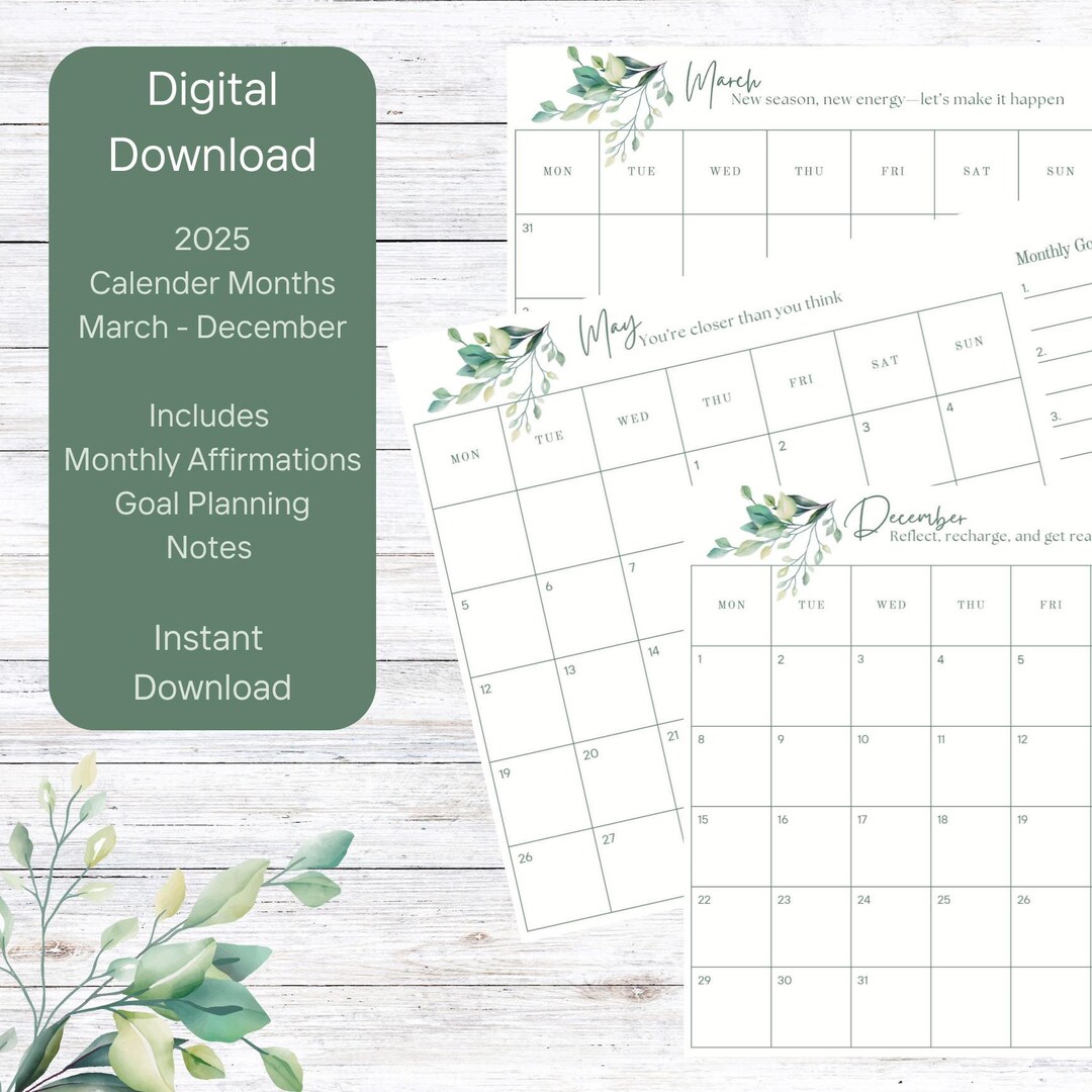 Printable 2025 Calendar | Digital Download | Monthly Planner With ...