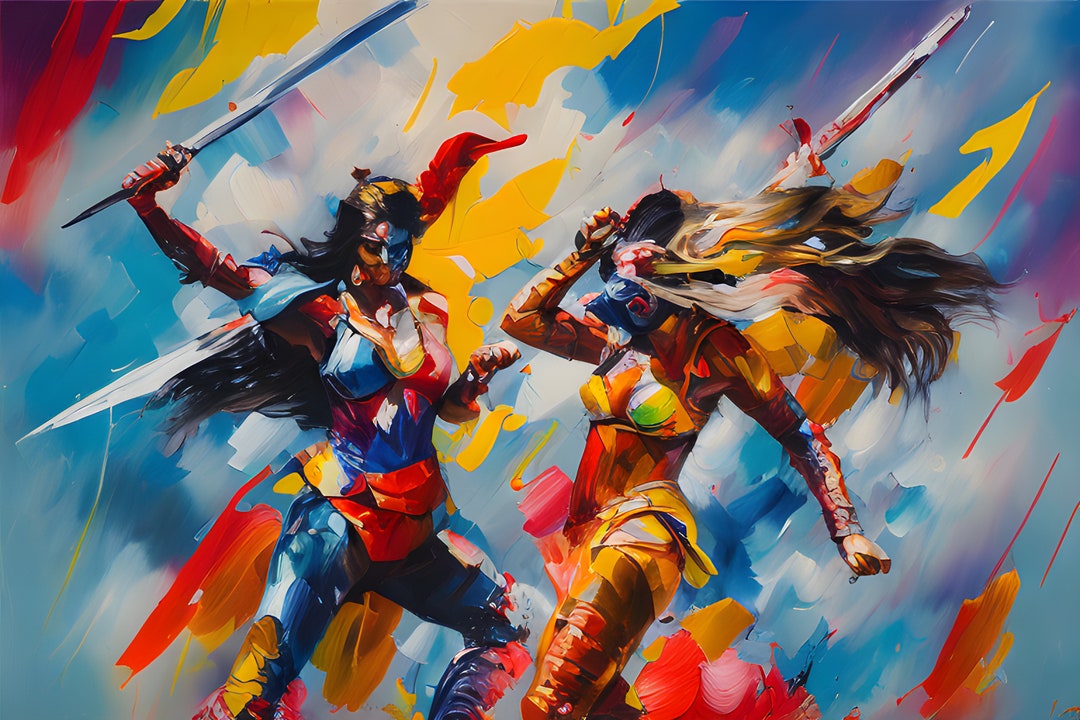 Woman Warrior Comic Book Superhero Queen Watercolor Oil Paint Style ...