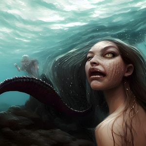 Scary Creepy Seahags Terrifying Mermaids in the Ocean Horror Set of 4 ...