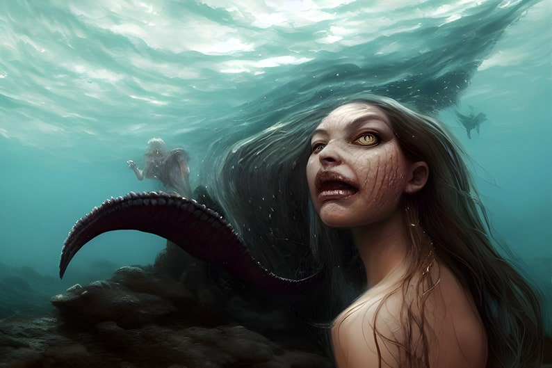 Scary Creepy Seahags Terrifying Mermaids in the Ocean Horror Set of 4 ...