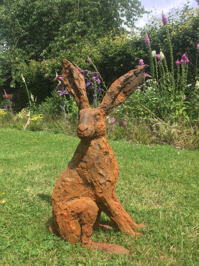 Hare (listening Hare) Garden Sculpture in Rusted Iron Resin by ...