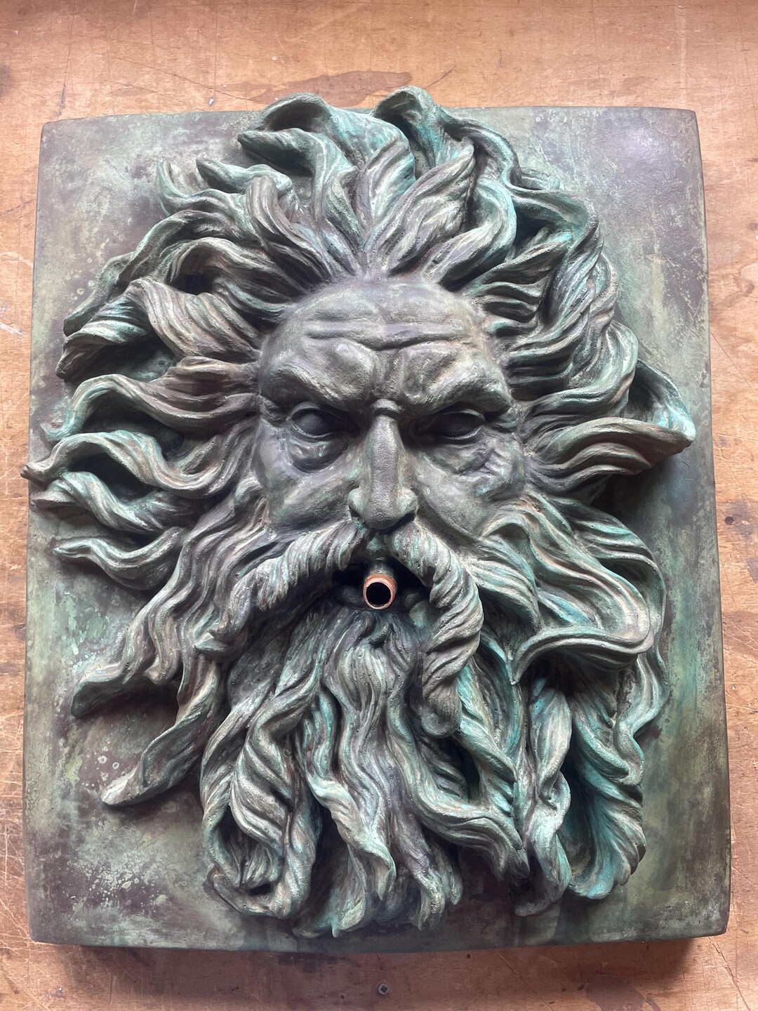 Neptune Head Water Feature, Spitter, Pool Rosette, Bronze Resin ...