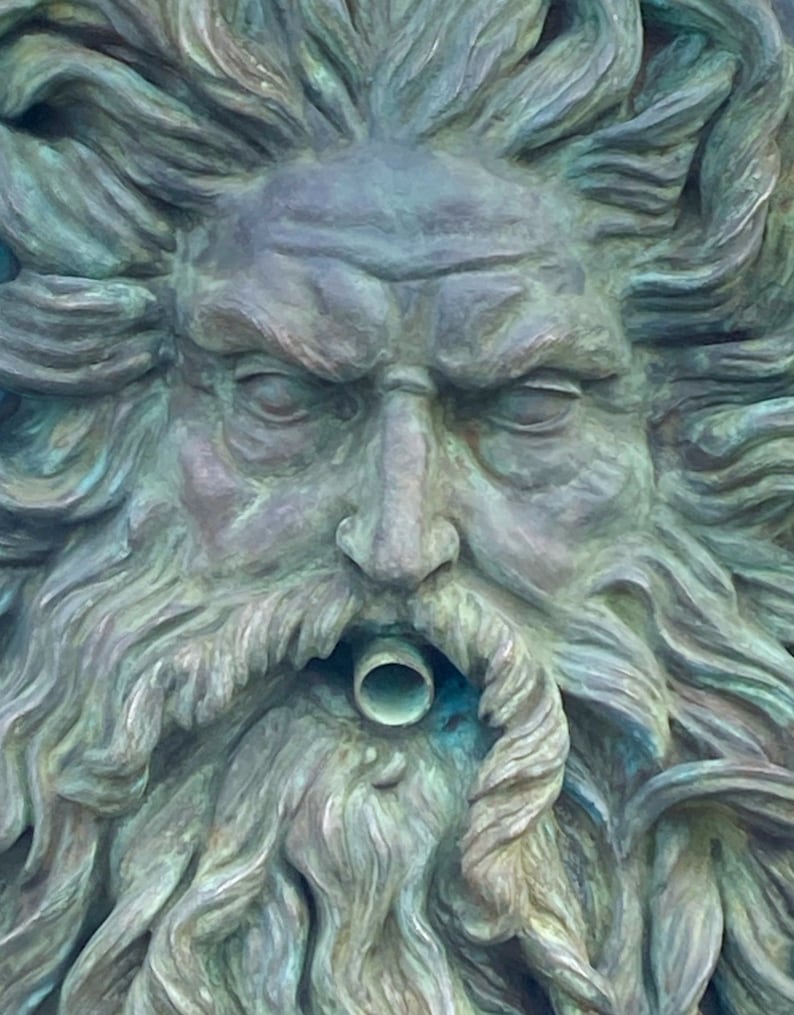 Neptune Head Water Feature Spitter, Pool Rosette, Bronze Resin ...