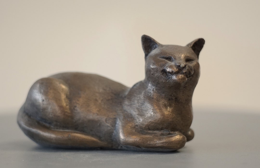 Cat Miniature Bronze. Pinky the Smug Cat Sculpture by - Etsy