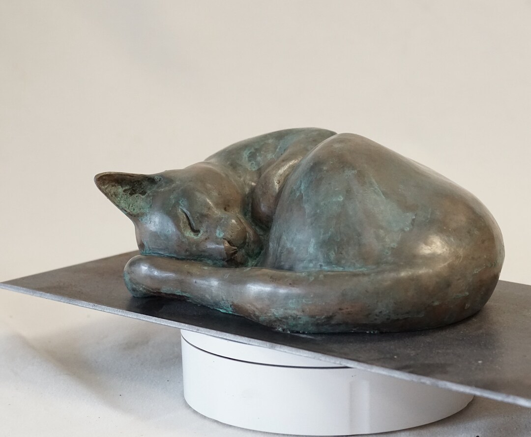 Curled up Cat Bronze Sculpture (verdigris Patina) by Christine Baxter ...