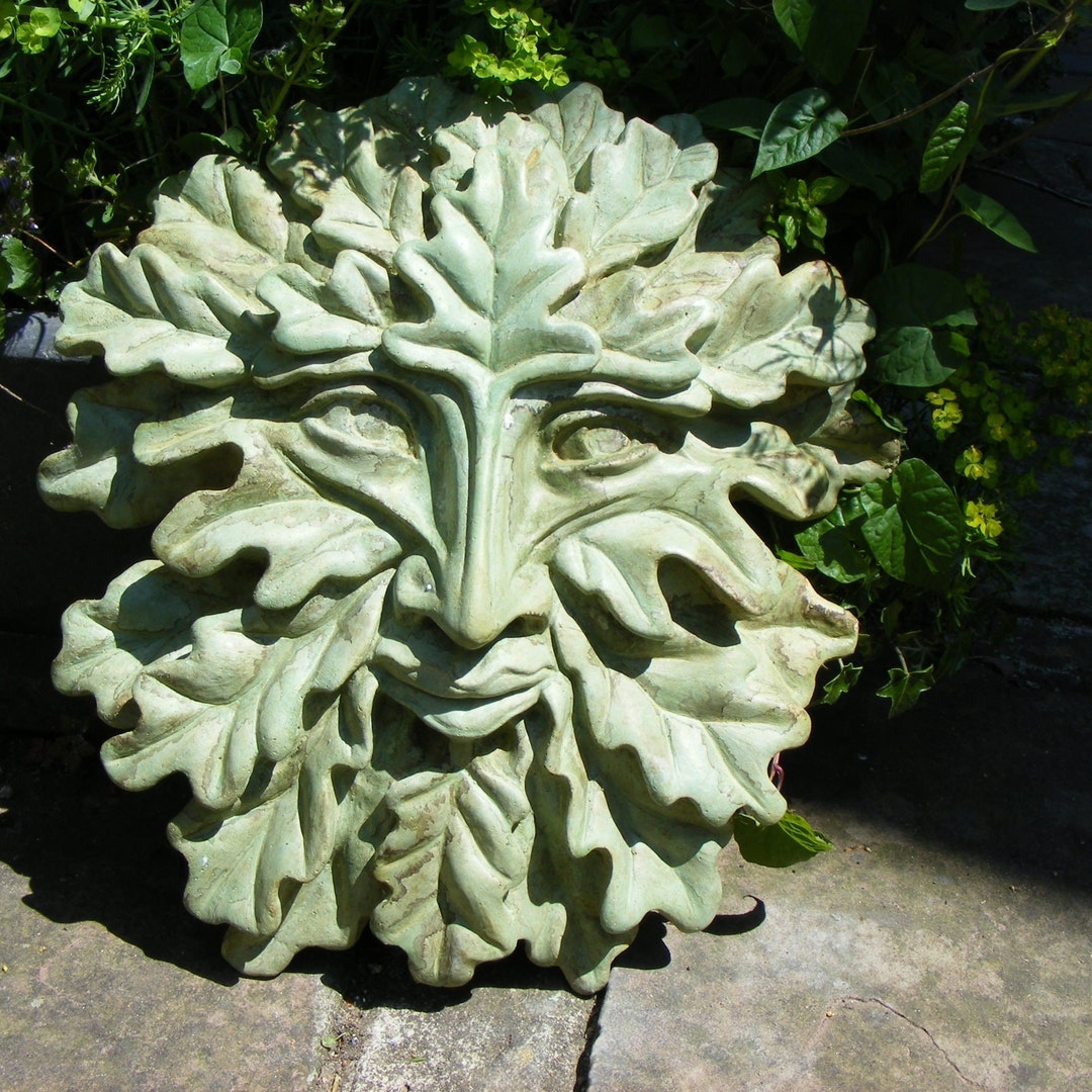 Greenman Cast Stone Wall Sculpture With Permanent Green Patina by ...