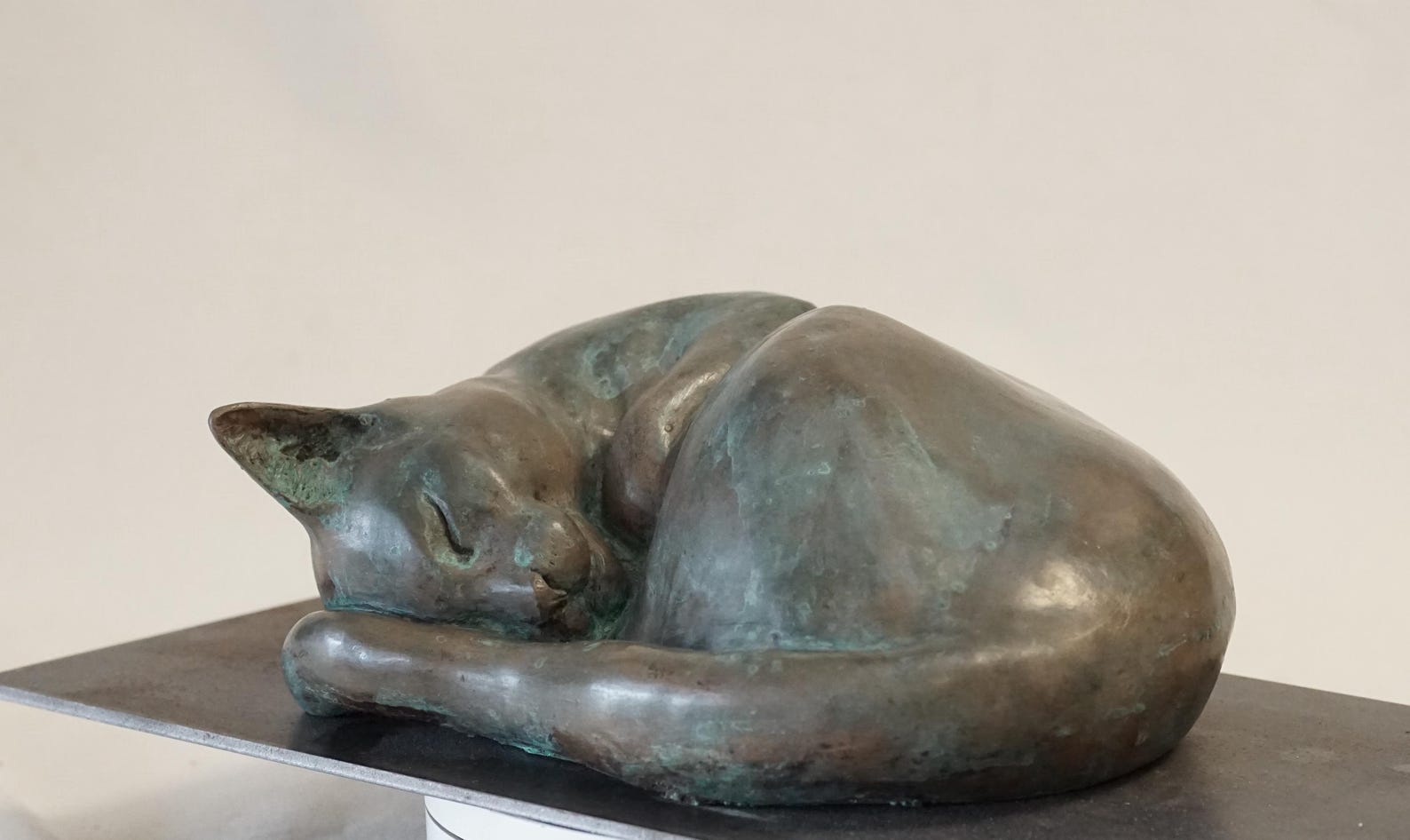 Curled up Cat Bronze Sculpture (verdigris Patina) by Christine Baxter ...