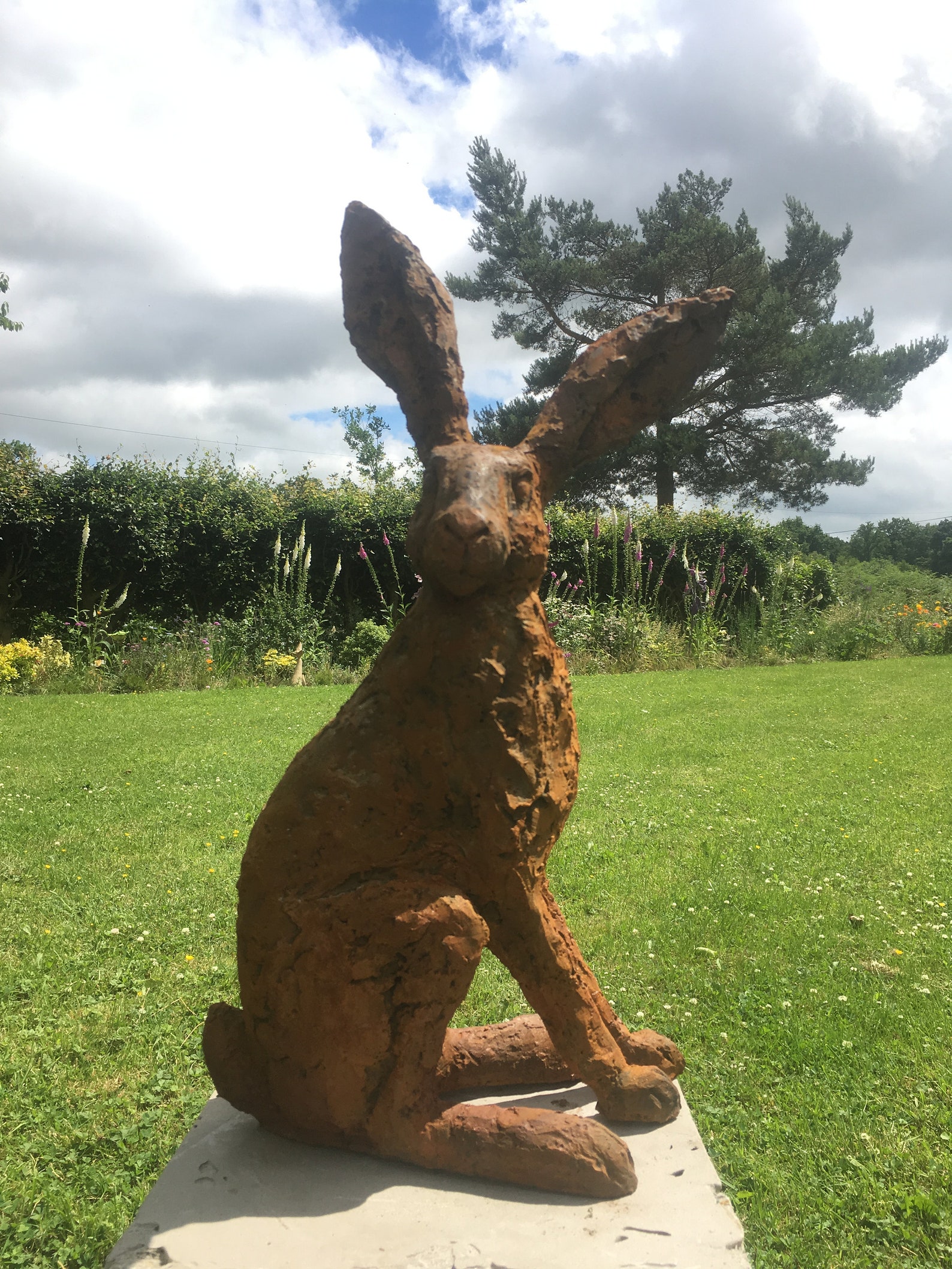Hare (listening Hare) Garden Sculpture in Rusted Iron Resin by ...