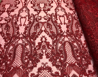 Red lace fabric | Etsy