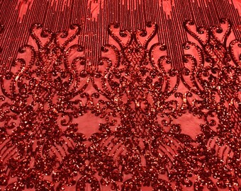 Red lace fabric | Etsy