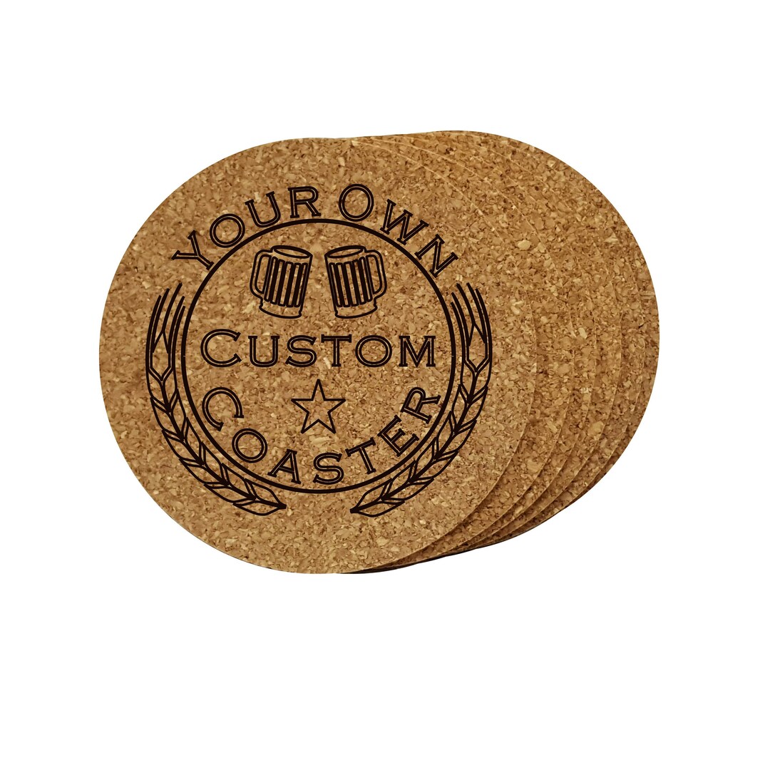 Cork Coaster Set of Six Personalized Custom Engraved Text With Circle ...