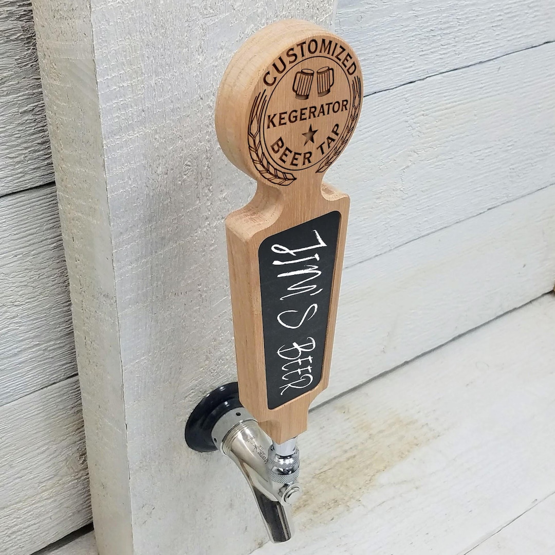 Personalized Engraved Beer Tap Handle With Chalkboard: Oak Kegerator ...