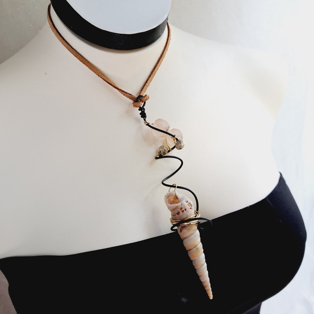 Edgy Natural Unicorn Seashell & Pink African Sea Glas Necklace,beach ...