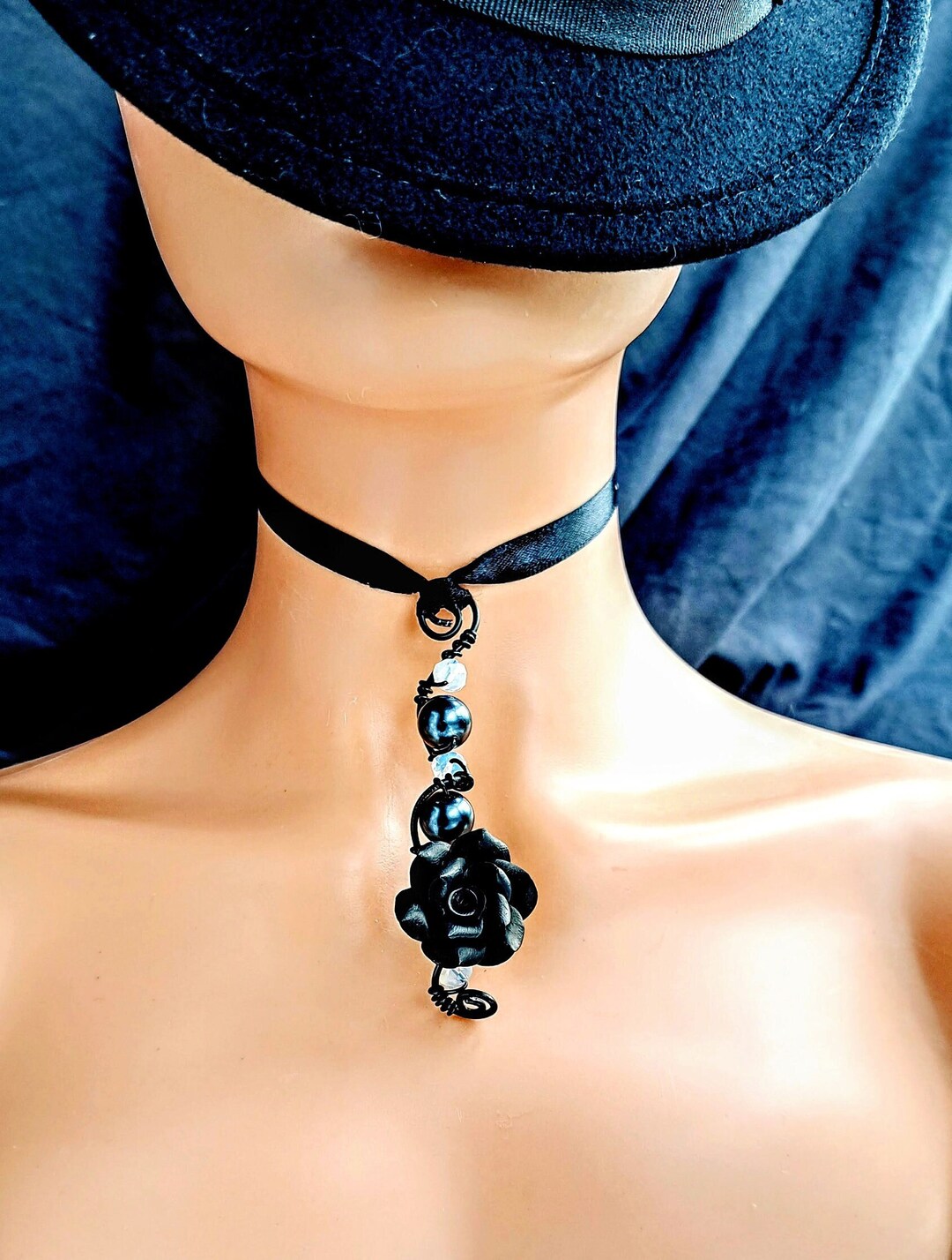 Unique Gothic Black Rose&moonstone Gemstone Collar Necklace,edgy Black ...