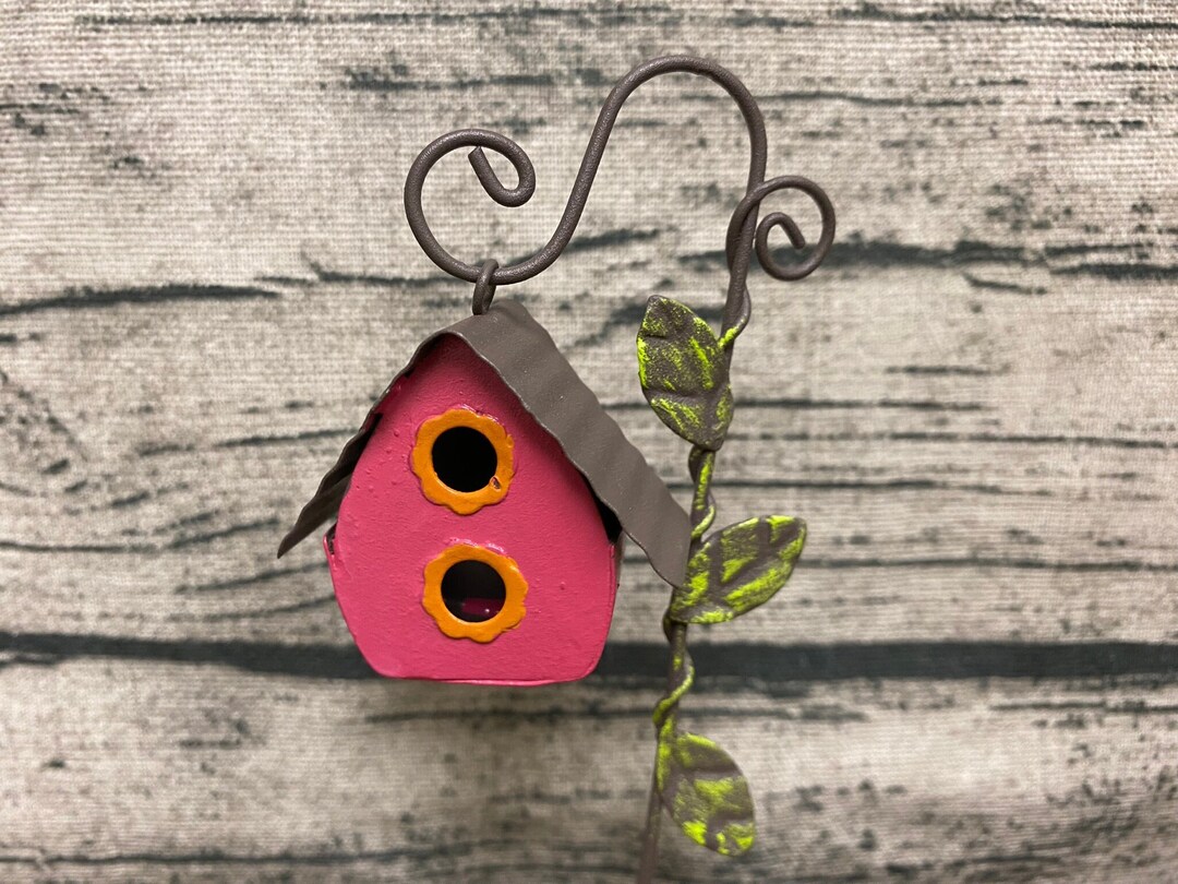 Miniature Metal Birdhouse Pick | Fairy Garden Decor - Etsy