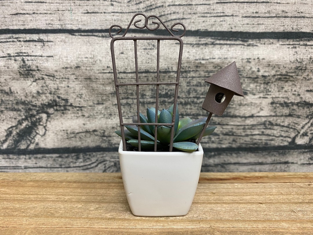 Rustic Miniature Fairy Garden Micro Decor | Metal Trellis or Birdhouse ...