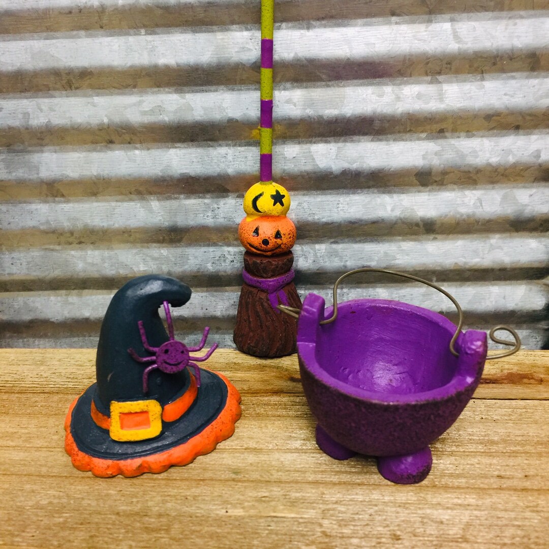 Miniature Halloween Witch Set: Fairy Garden Decor - Hat, Broom and ...