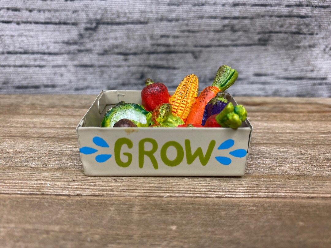 Miniature Metal Vegetable Box | Fairy Garden Farmers Market Resin ...