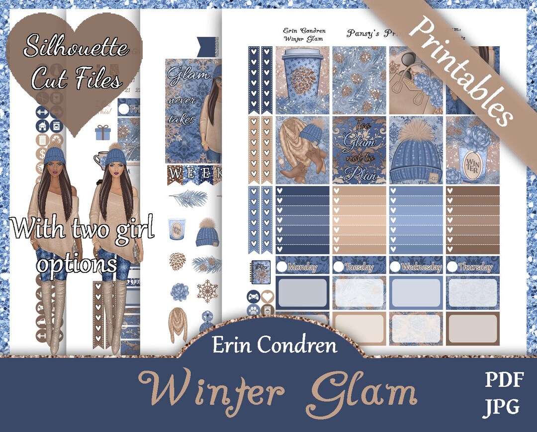 Printable Planner Stickers, Erin Condren, Vertical, Weekly Kit, Winter ...